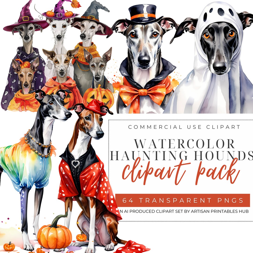 Halloween Greyhound Clipart Bundle, Dog Halloween Svg Bundle, Cute ...