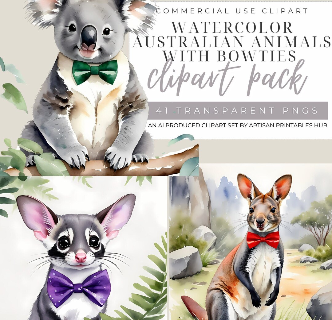 Zoo Animal With Bow Png, Animals of the World Clipart, Watercolour ...