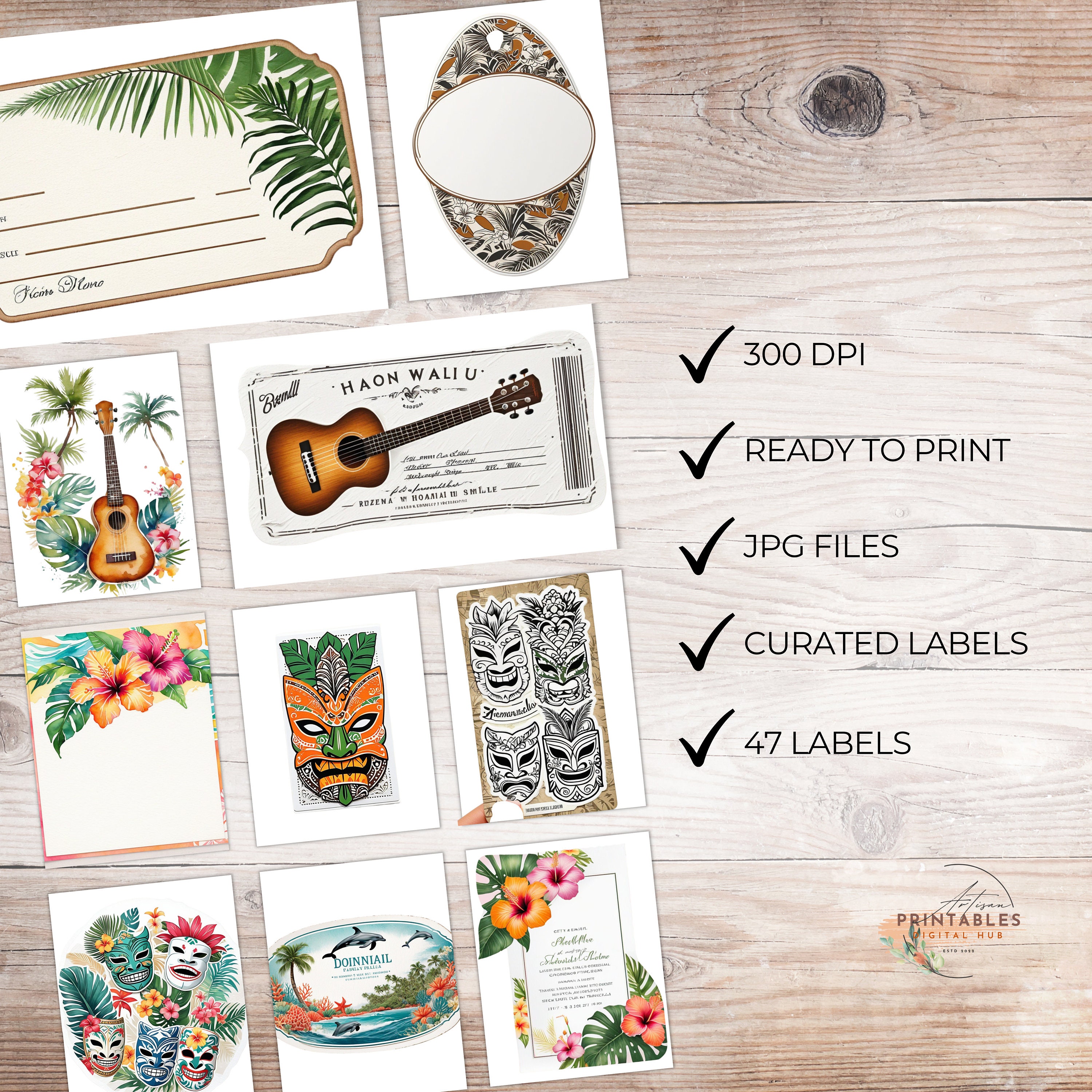 Hawaiian Junk Journal Labels, Tropical Beach Stickers With Vintage ...
