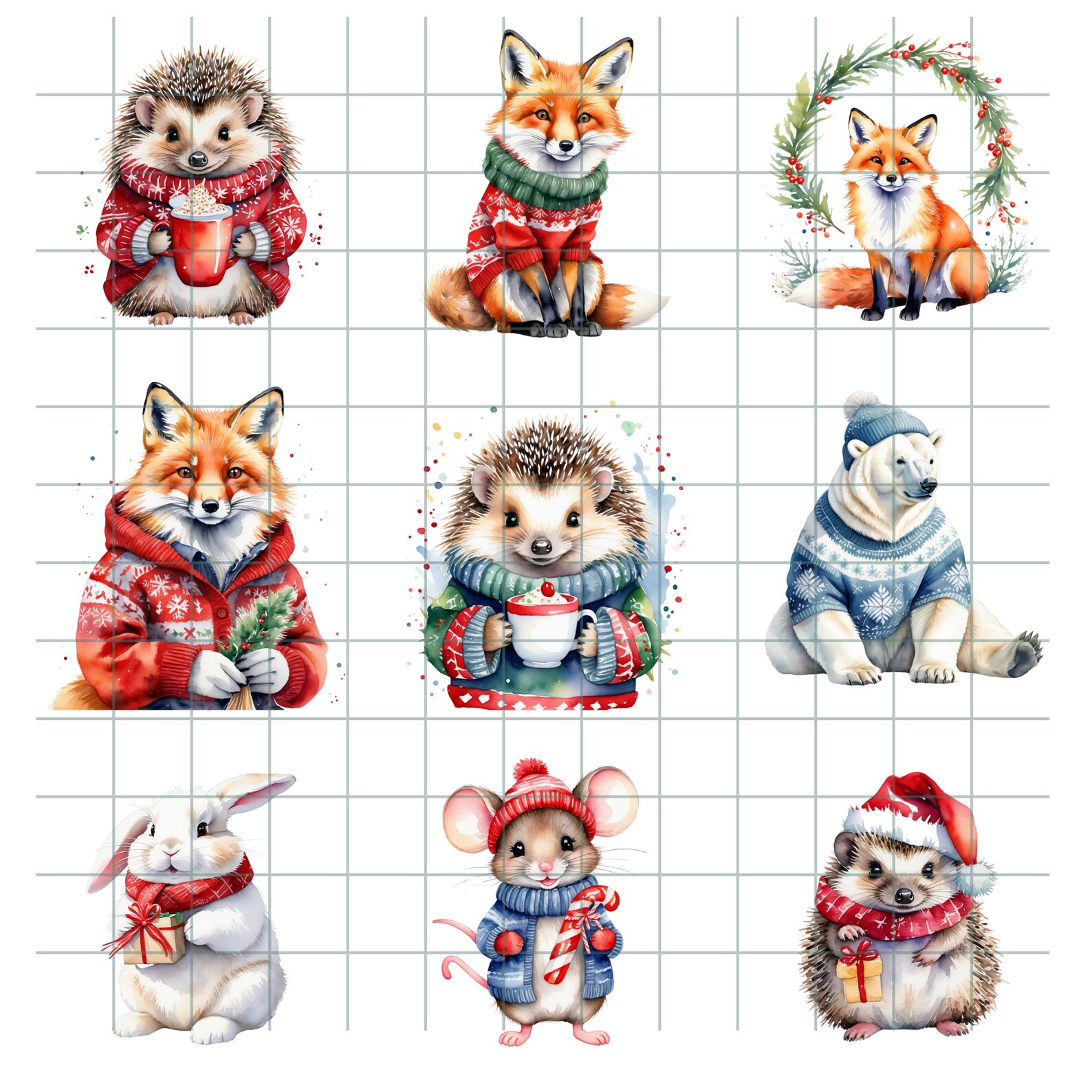 Watercolor Winter Animals Clipart, Festive Christmas Wildlife Pngs ...