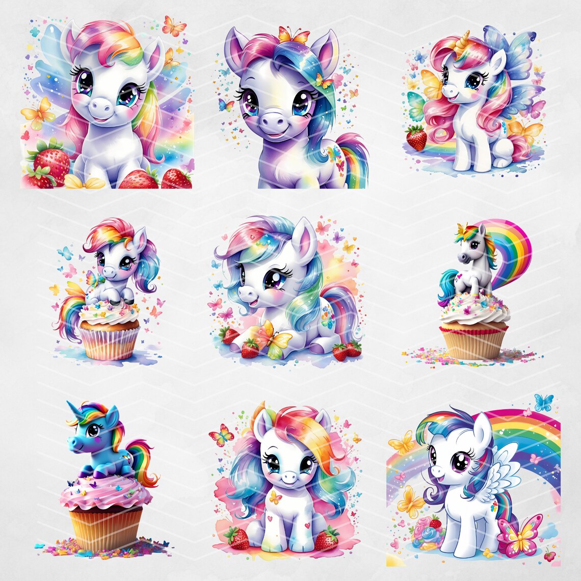 Cute Rainbow Ponies Clipart, Watercolour Rainbow Pony Clipart, Unicorn ...