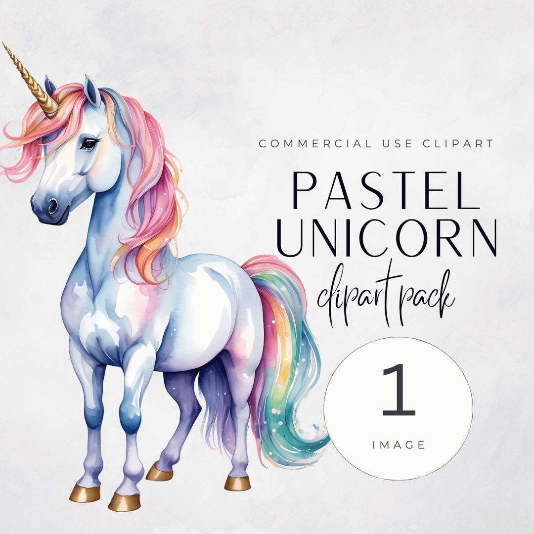 Pastel Unicorn Clipart, Digital Unicorn PNG, Cute Rainbow Unicorns for ...