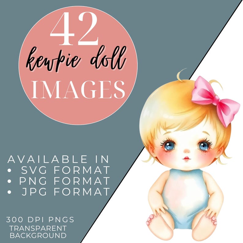 Vintage Kewpie Doll Clipart Bundle, Retro Baby Png Svg Jpg Set for ...
