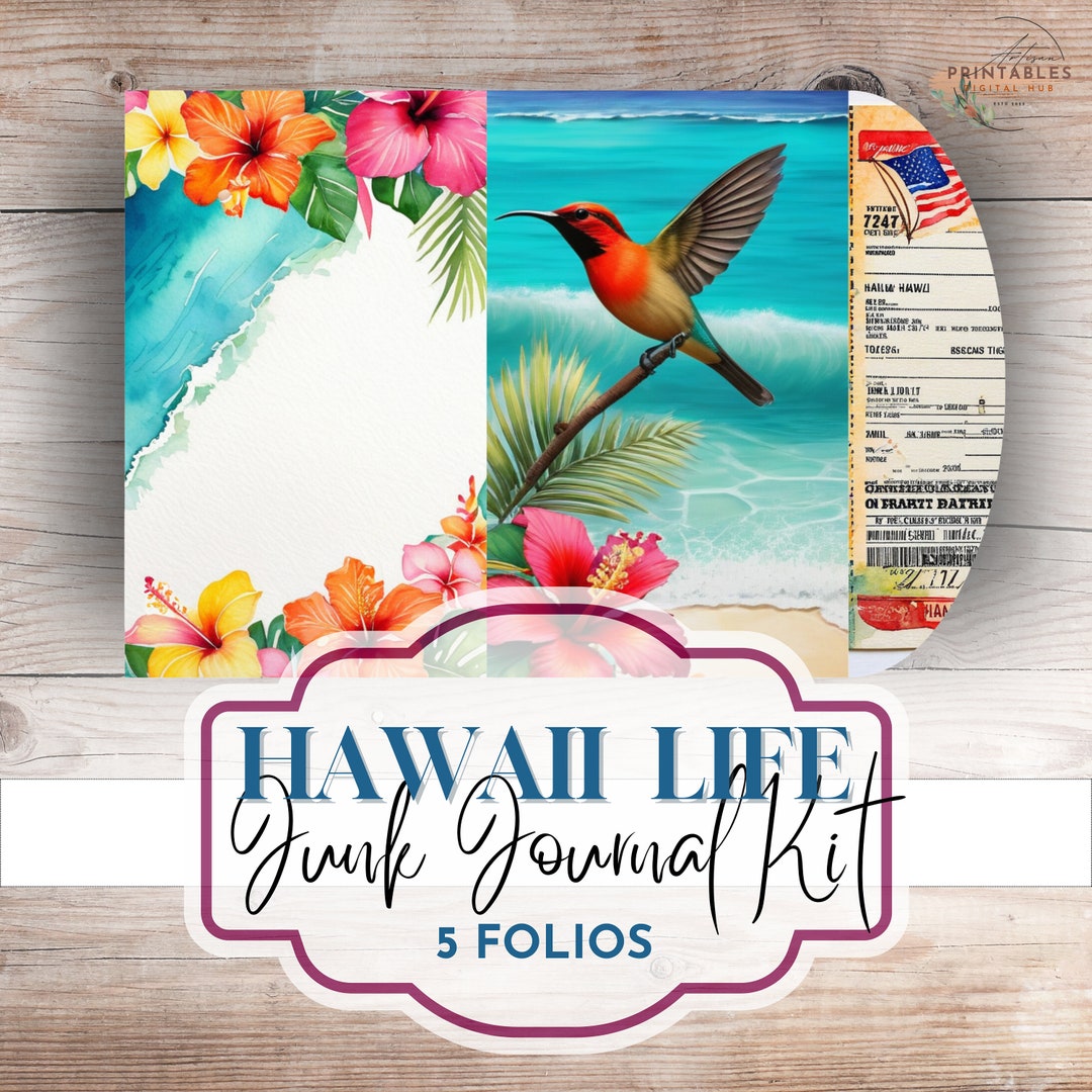 Hawaii Junk Journal Kit, Printable Folio Pages, Beach Ephemera, Digital Download, Tropical ...