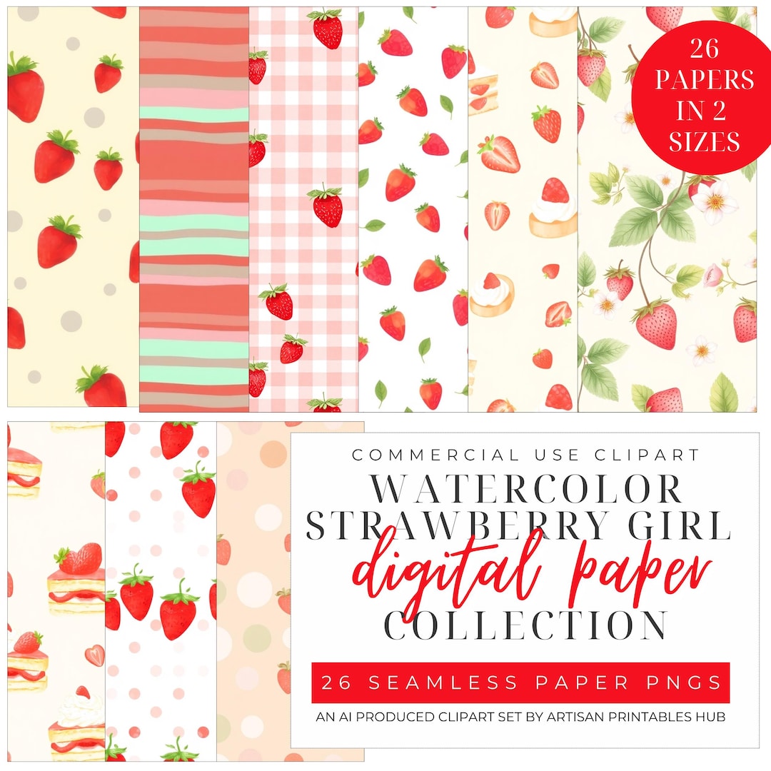 Strawberry Shortcake Digital Papers, Seamless Dessert Patterns ...