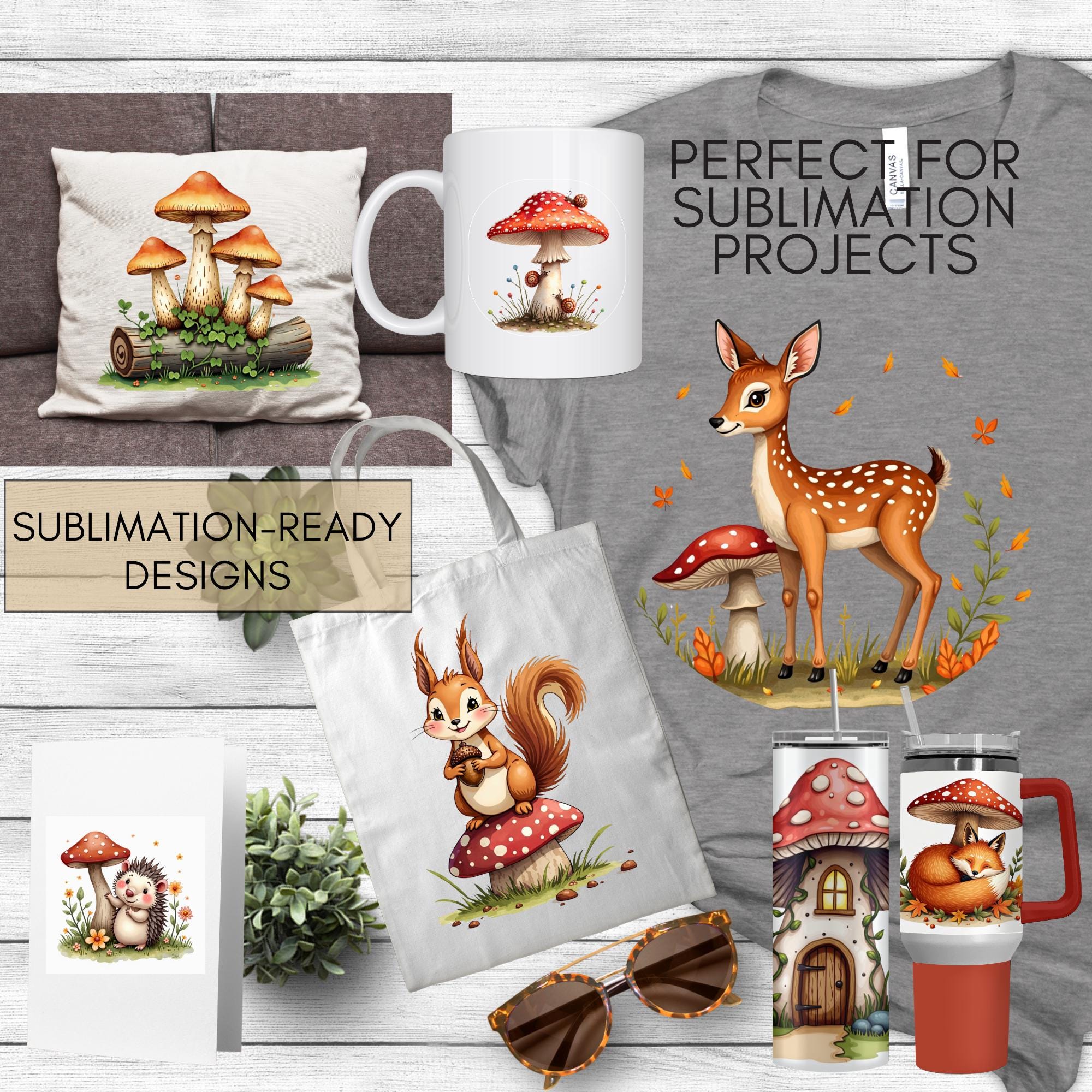 Mushroom Clipart Bundle, Watercolor Fungi Illustrations, Fantasy ...