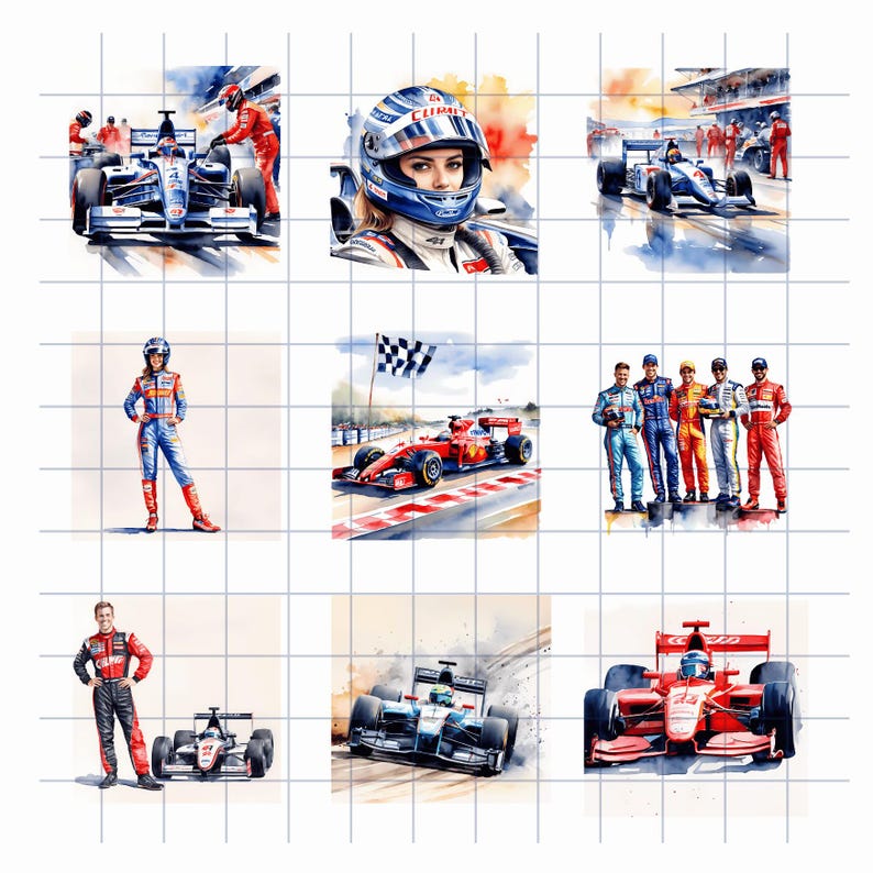 Cute Watercolor Racecar Clipart Bundle, Vintage Racing Cars, Kids Party ...