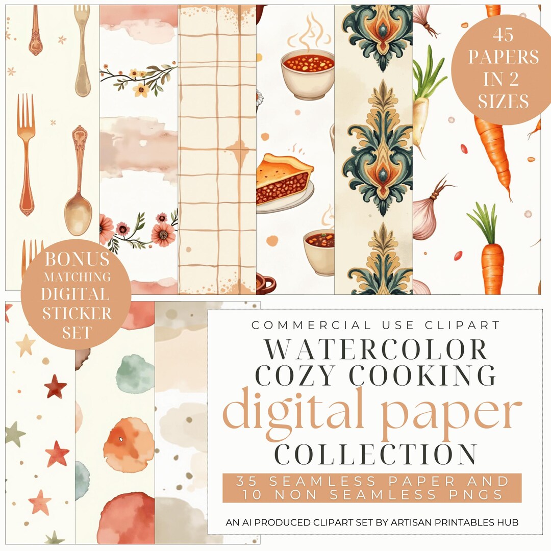 Cottagecore Kitchen Digital Paper Pack, Watercolor Cooking and Baking ...