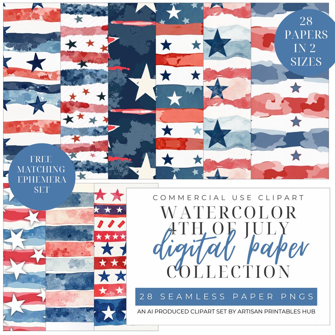 Stars and Stripes Digital Paper, American Flag Scrapbook Kit, 4th of ...