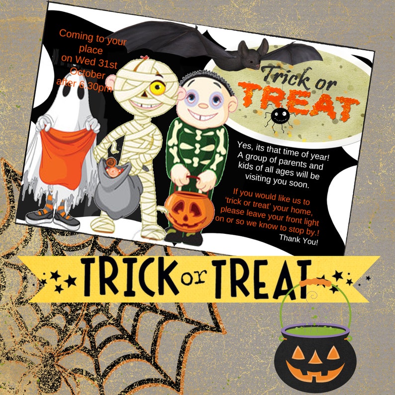 Trick or Treat Invitation, Halloween Birthday, Digital Invitation ...