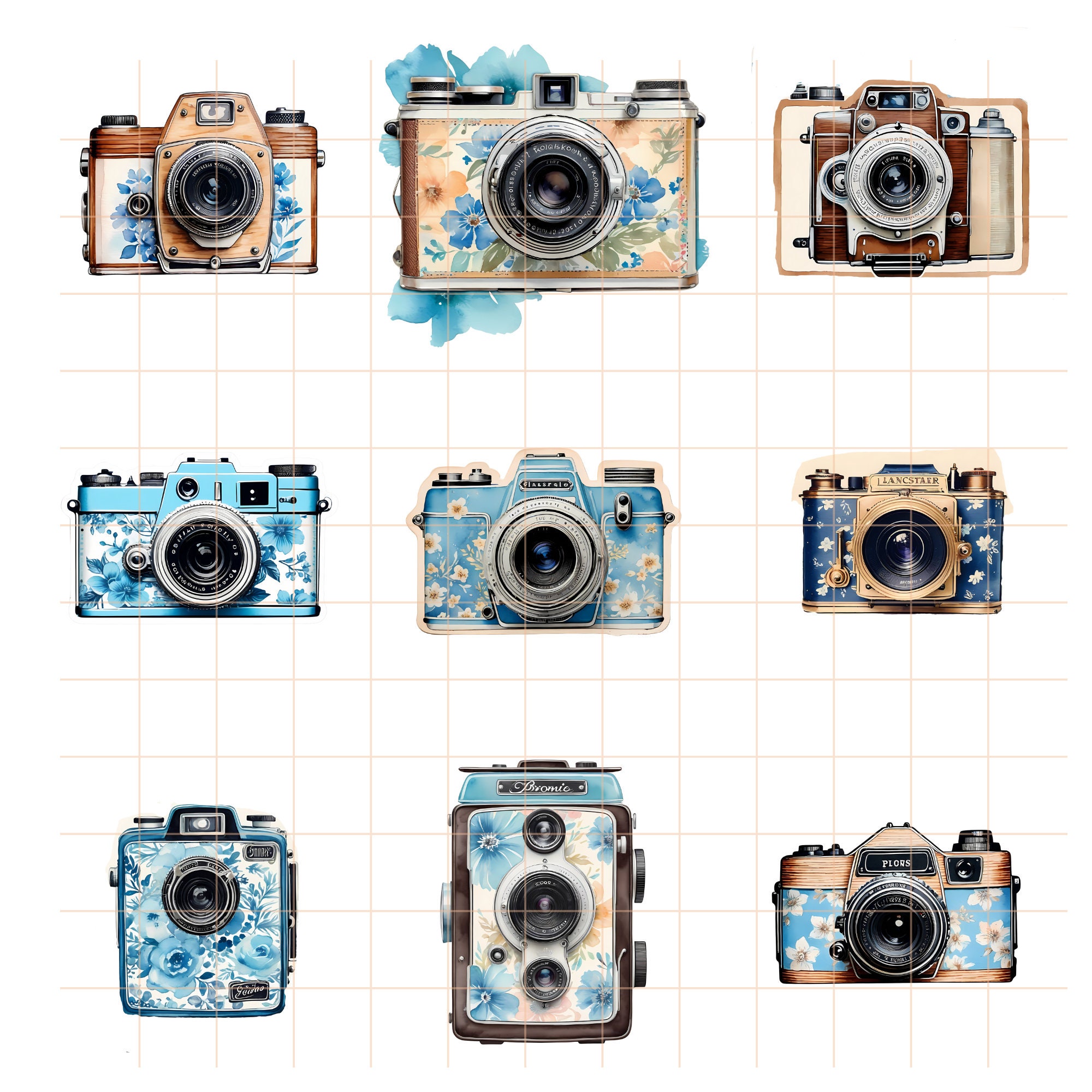 Vintage Floral Camera Clipart | Watercolour Vintage Camera | Vintage ...