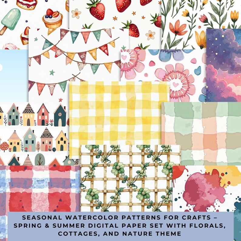 Spring & Summer Digital Paper, Seamless Patterns for Scrapbooking ...