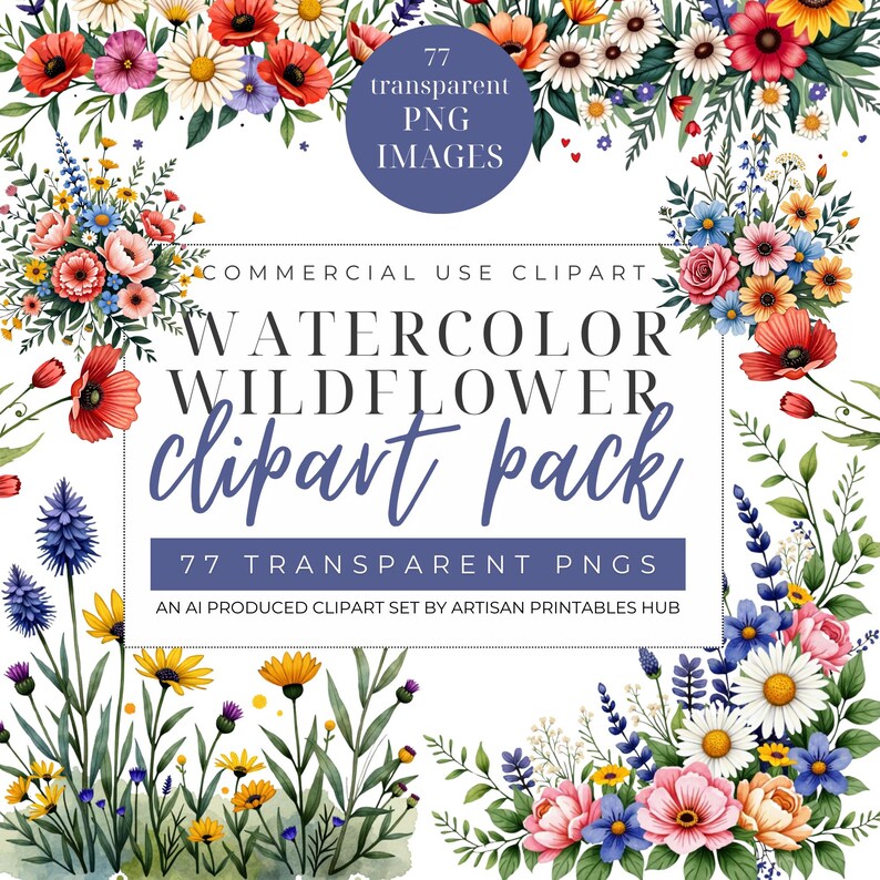 Wildflower Corner Clipart, Watercolor Floral Borders, Digital Download ...