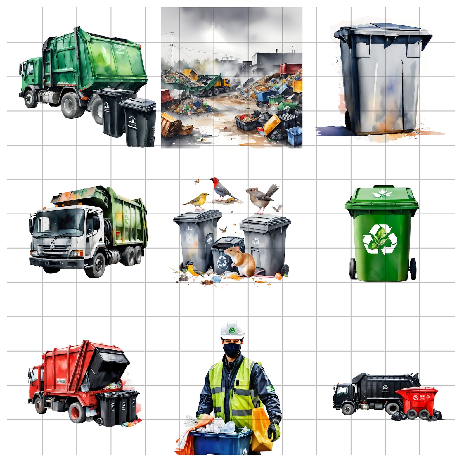Garbage Truck Clipart Set, Recycling Truck Art PNG for Kids, Digital ...