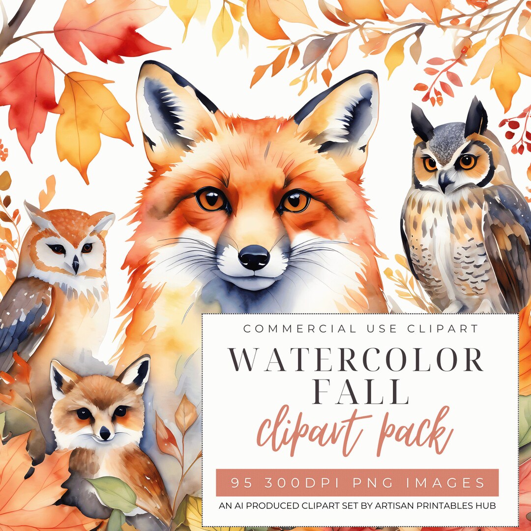 Watercolor Fall Clipart: Autumn Animals, Leaves, Pumpkins (digital ...