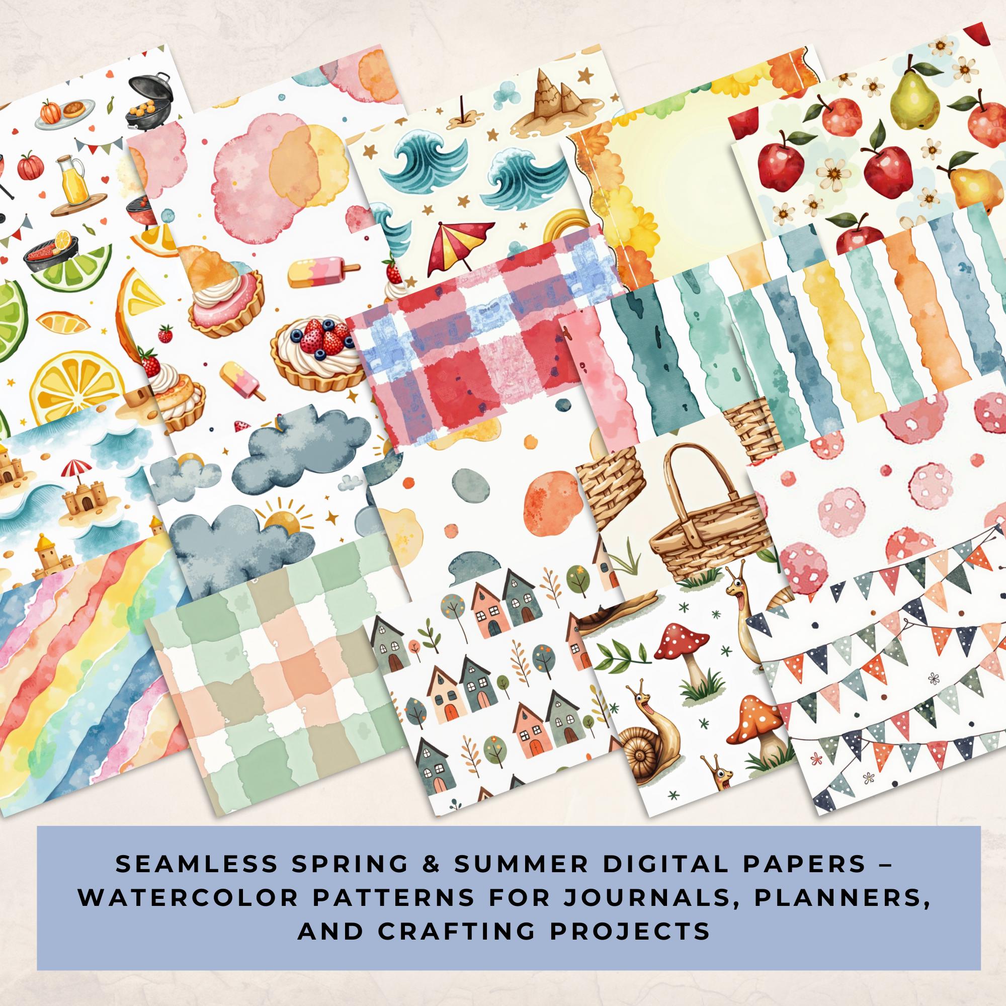 Spring & Summer Digital Paper, Seamless Patterns for Scrapbooking ...