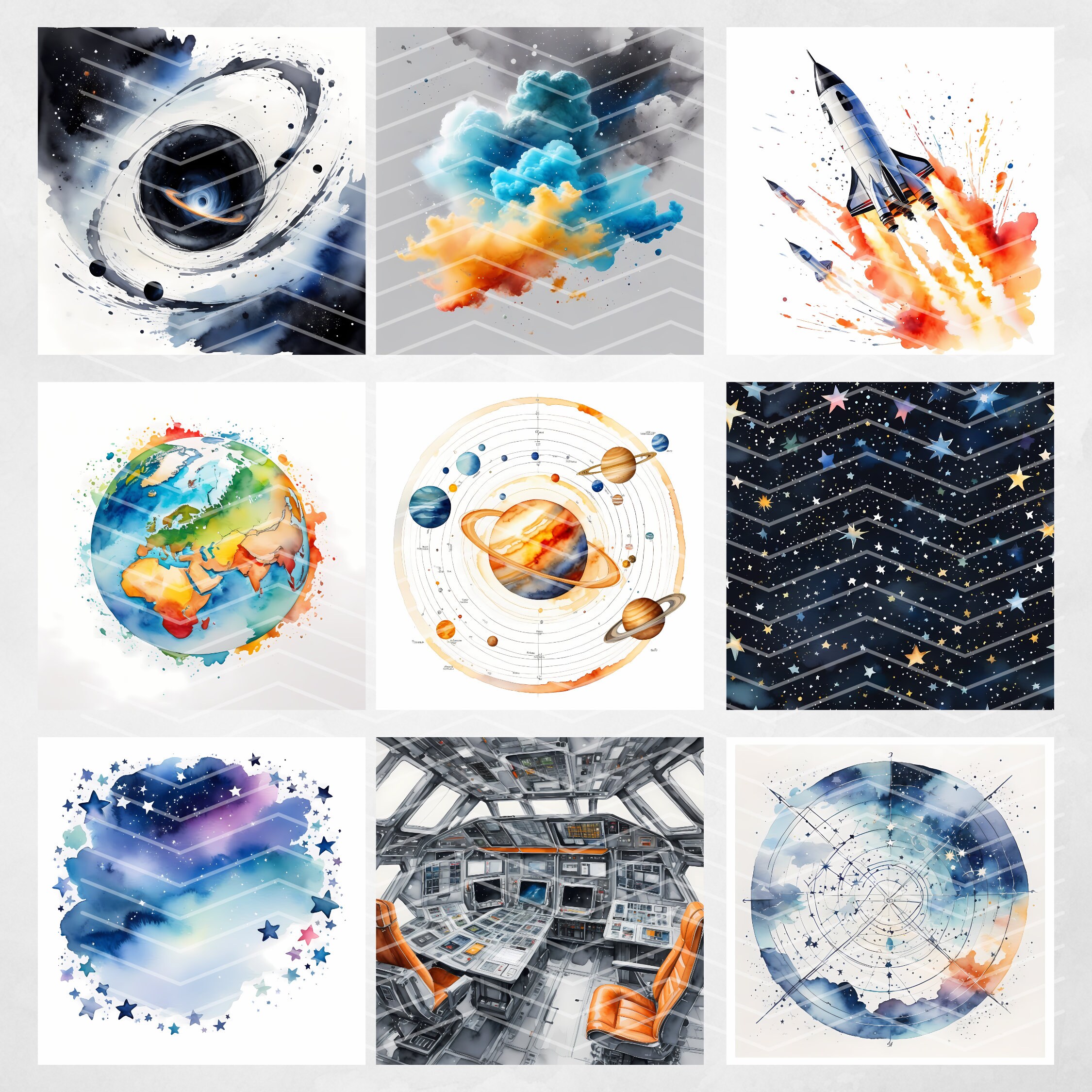Watercolour Space Clipart Bundle Astronaut Rocket Png Bundle, Atronaut ...