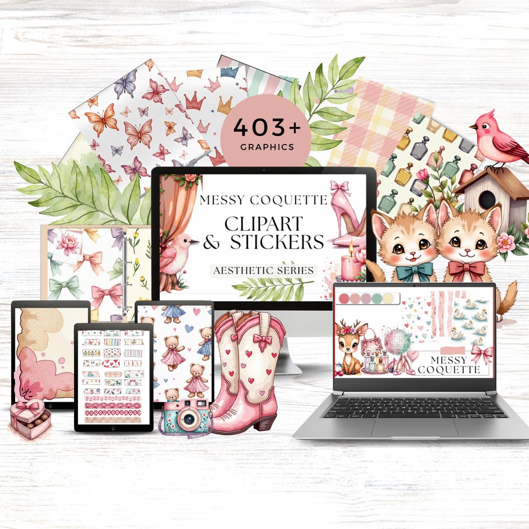 Messy Coquette Clipart Bundle, Romantic Aesthetic Digital Sticker ...