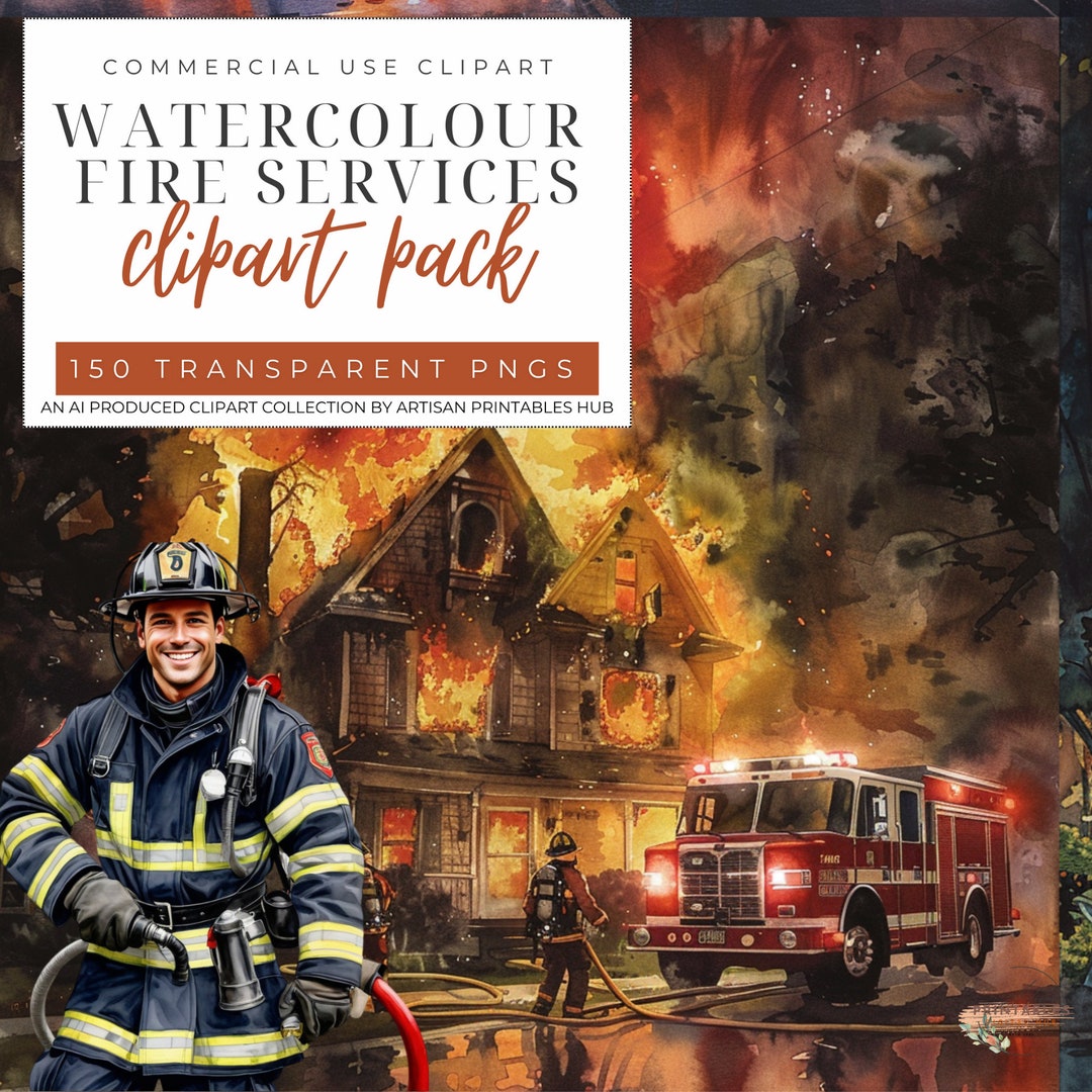 Watercolor Fireman Clipart Bundle, Fire Fighter Clipart Images, Fire ...