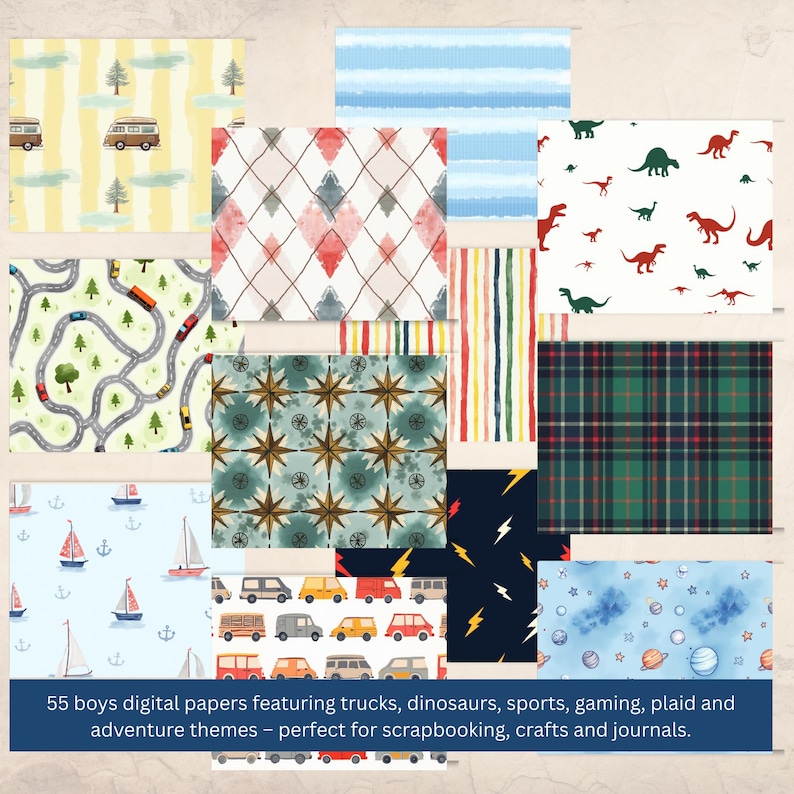 Boys Scrapbook Paper Set – Truck, Dinosaurs, Sports, Gaming, Adventure ...