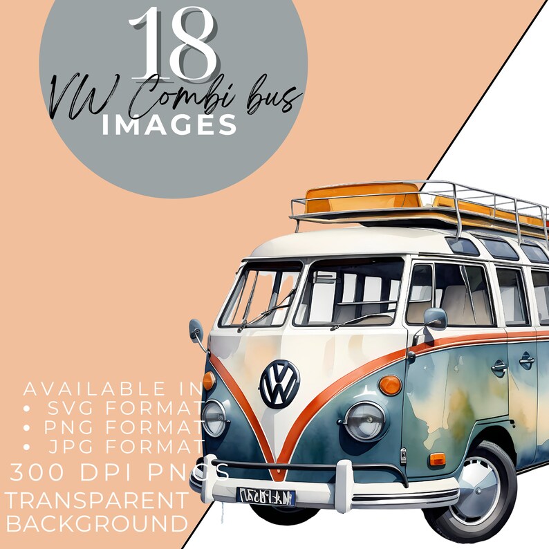 Campervan Watercolor Clipart, Transparent Commercial Use PNG, Quirky ...