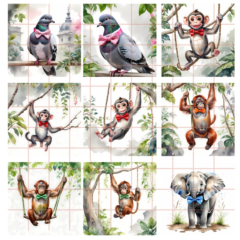 Watercolor Zoo Animals Clipart Set, Safari Animals With Bows, Cute ...
