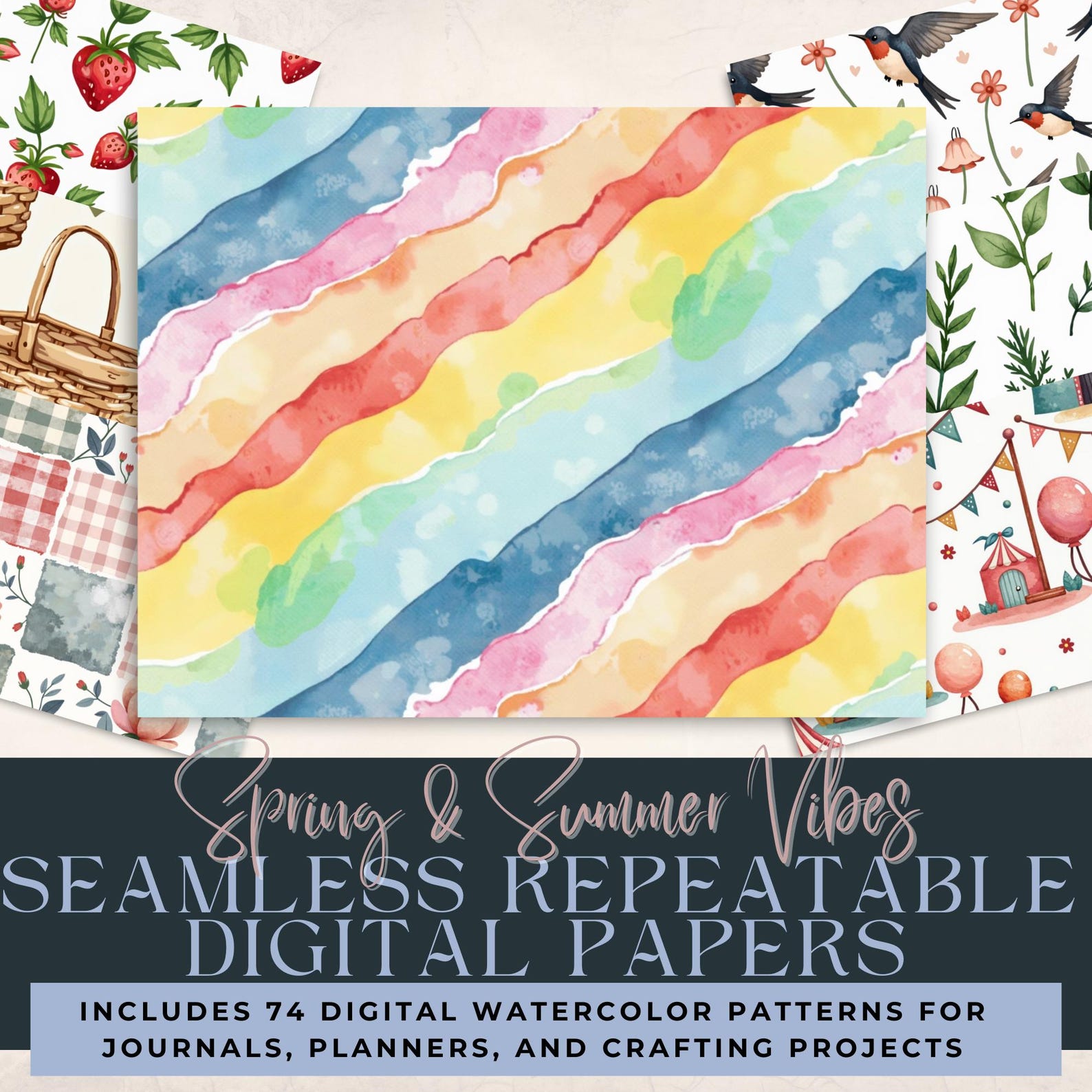 Spring & Summer Digital Paper, Seamless Patterns for Scrapbooking ...