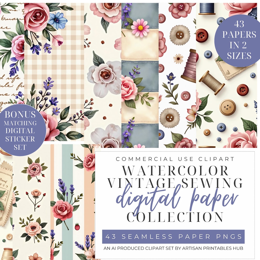 Sewing Printables, Sewing Machine Digital Paper, Vintage Sewing ...