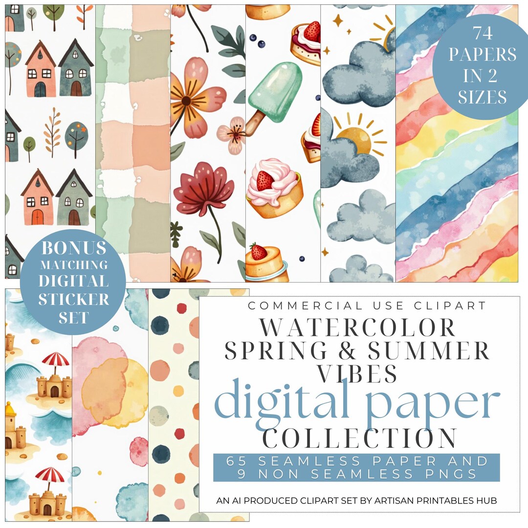 Spring & Summer Digital Paper, Seamless Patterns for Scrapbooking ...