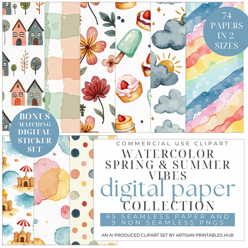 Spring & Summer Digital Paper, Seamless Patterns for Scrapbooking ...