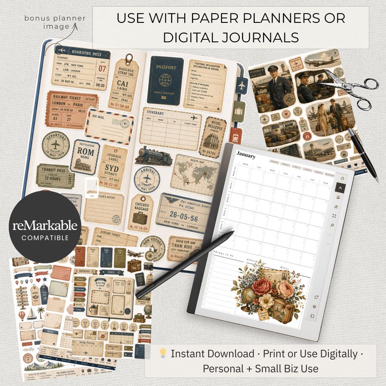 Travel Planner Stickers, Vacation Sticker Sheets, Digital Planner, Junk ...