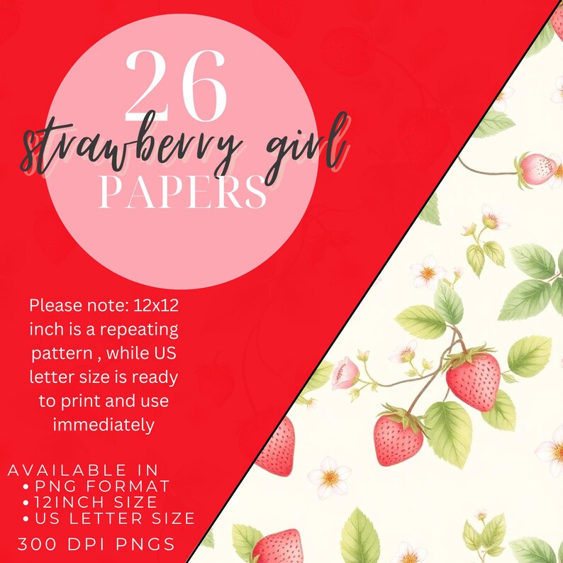 Strawberry Shortcake Digital Papers, Seamless Dessert Patterns ...
