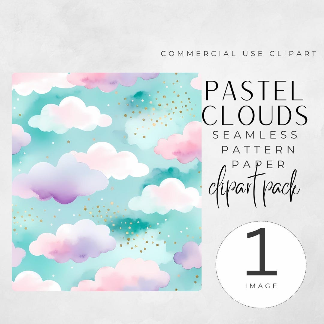 Pastel Clouds Seamless Digital Paper, Unicorn Background PNG, Scrapbook ...