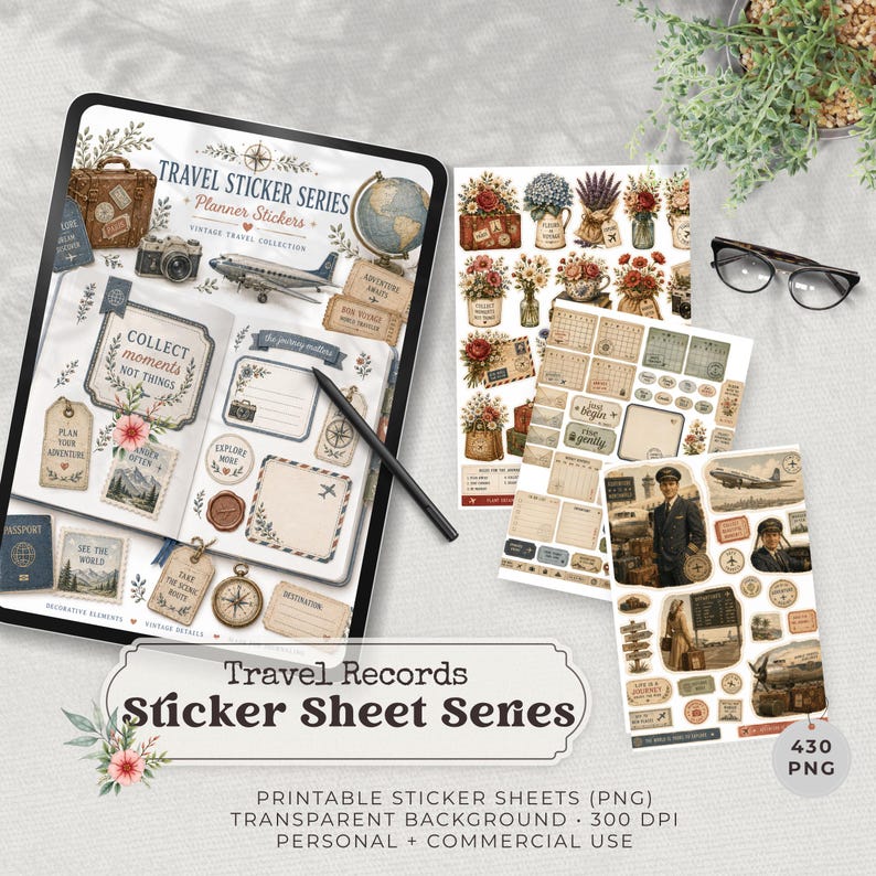 Travel Planner Stickers, Vacation Sticker Sheets, Digital Planner, Junk ...