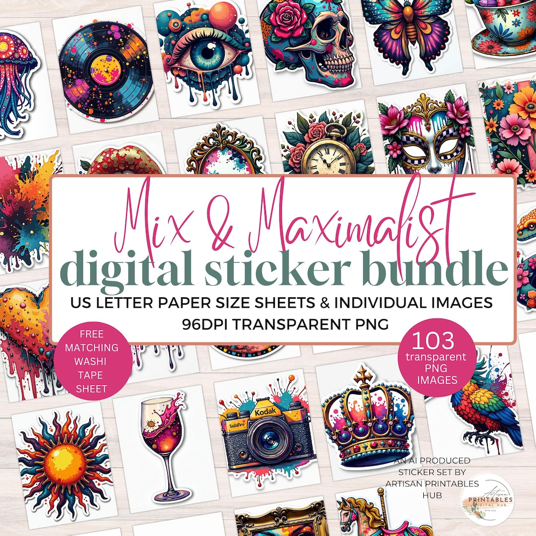 Vibrant Digital Stickers, Maximalist Style Stickers for Bold Planning ...