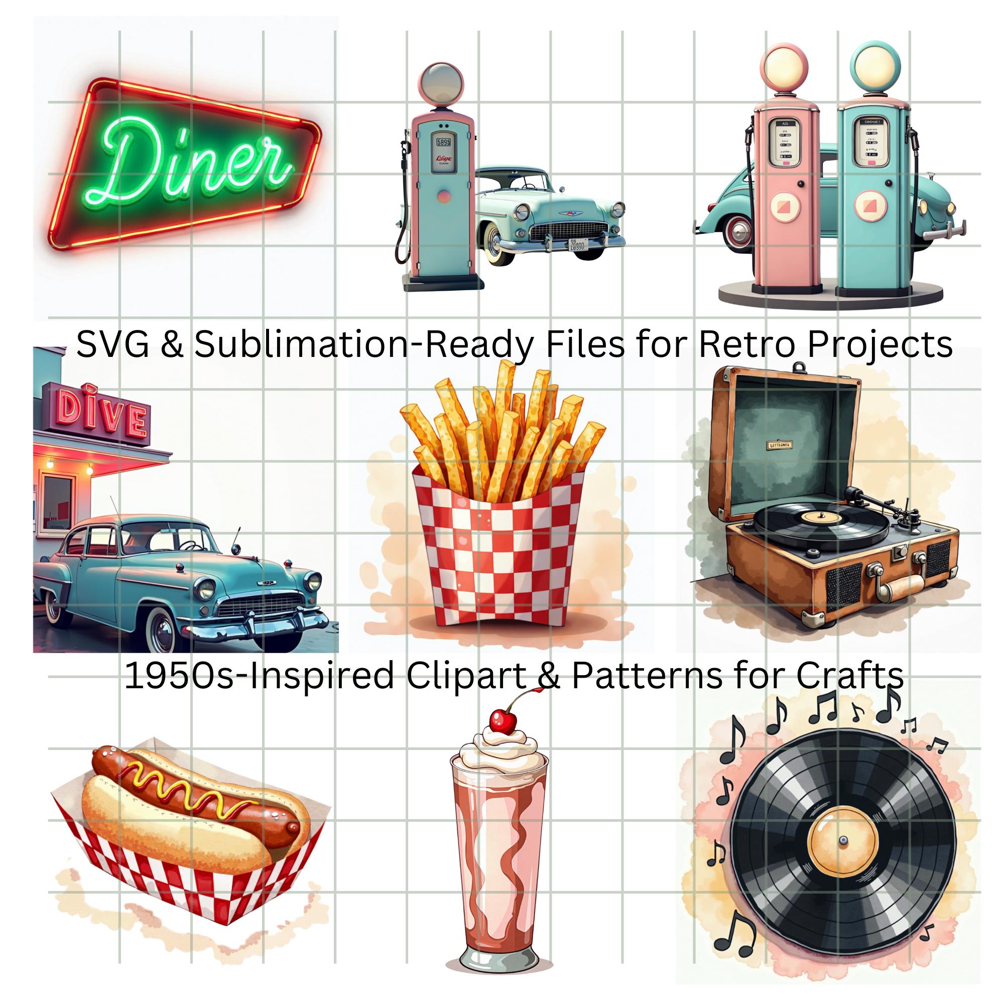 Sock Hop Clipart, Retro 50s Diner Graphics, Vintage Jukebox & Roller ...