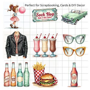 Sock Hop Clipart, Retro 50s Diner Graphics, Vintage Jukebox & Roller ...
