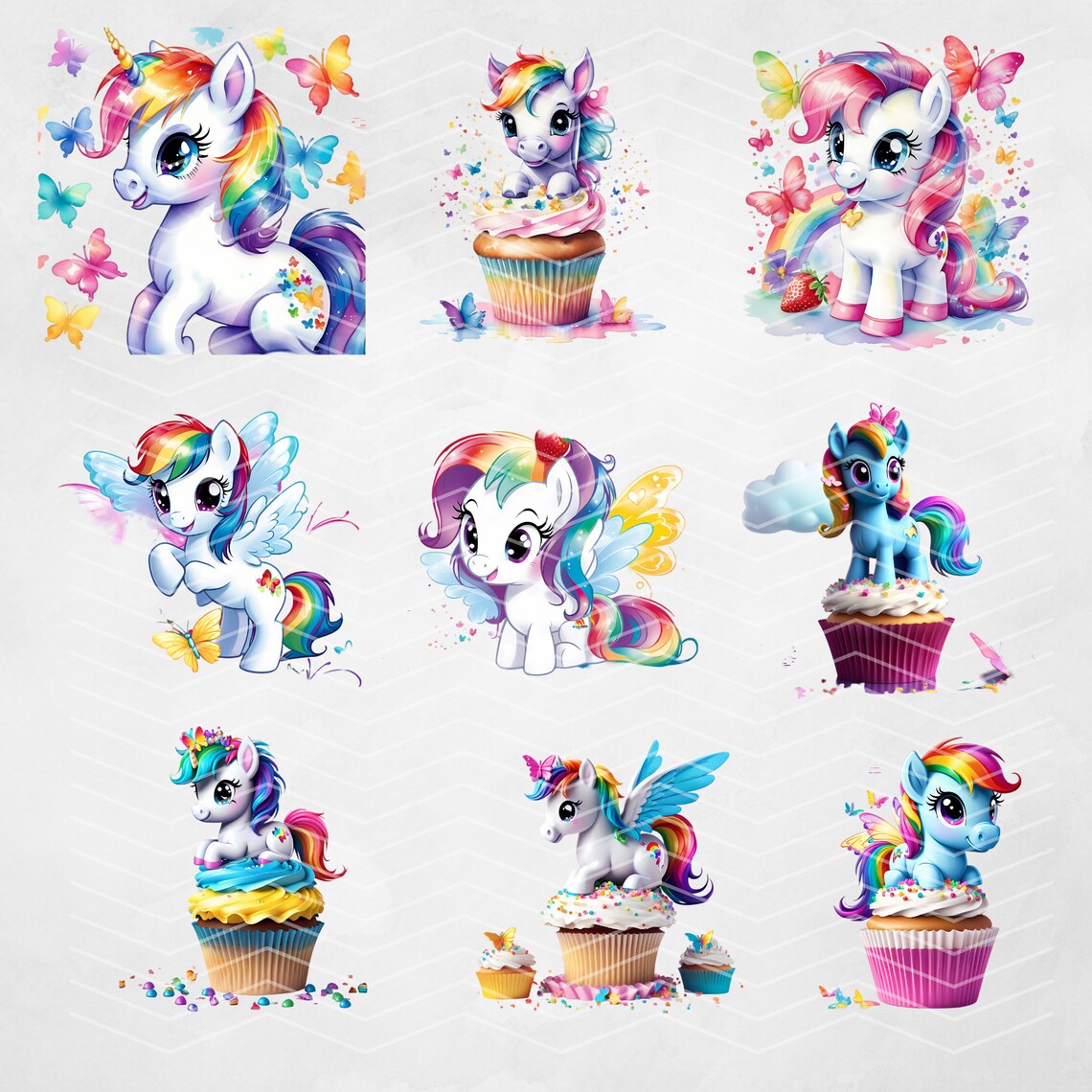 Cute Rainbow Ponies Clipart, Watercolour Rainbow Pony Clipart, Unicorn ...
