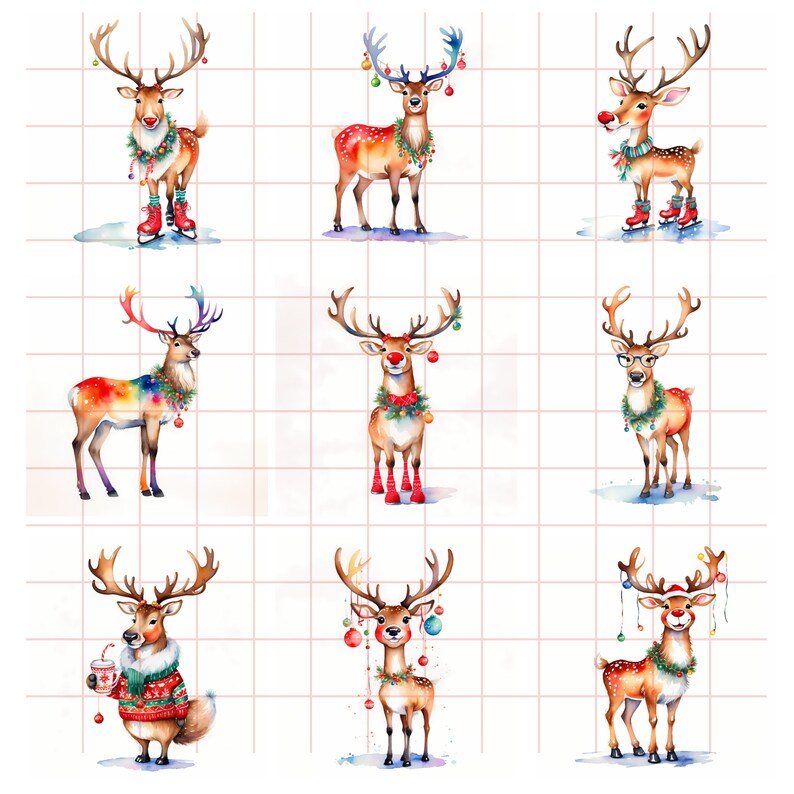 Quirky Reindeer Clipart, Funny Christmas Watercolor Pngs, Whimsical ...