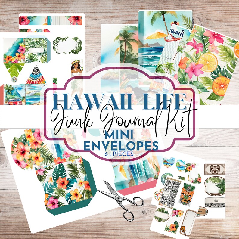 Hawaii Junk Journal Kit, Tropical Clip Art, Printable Ephemera, Instant ...