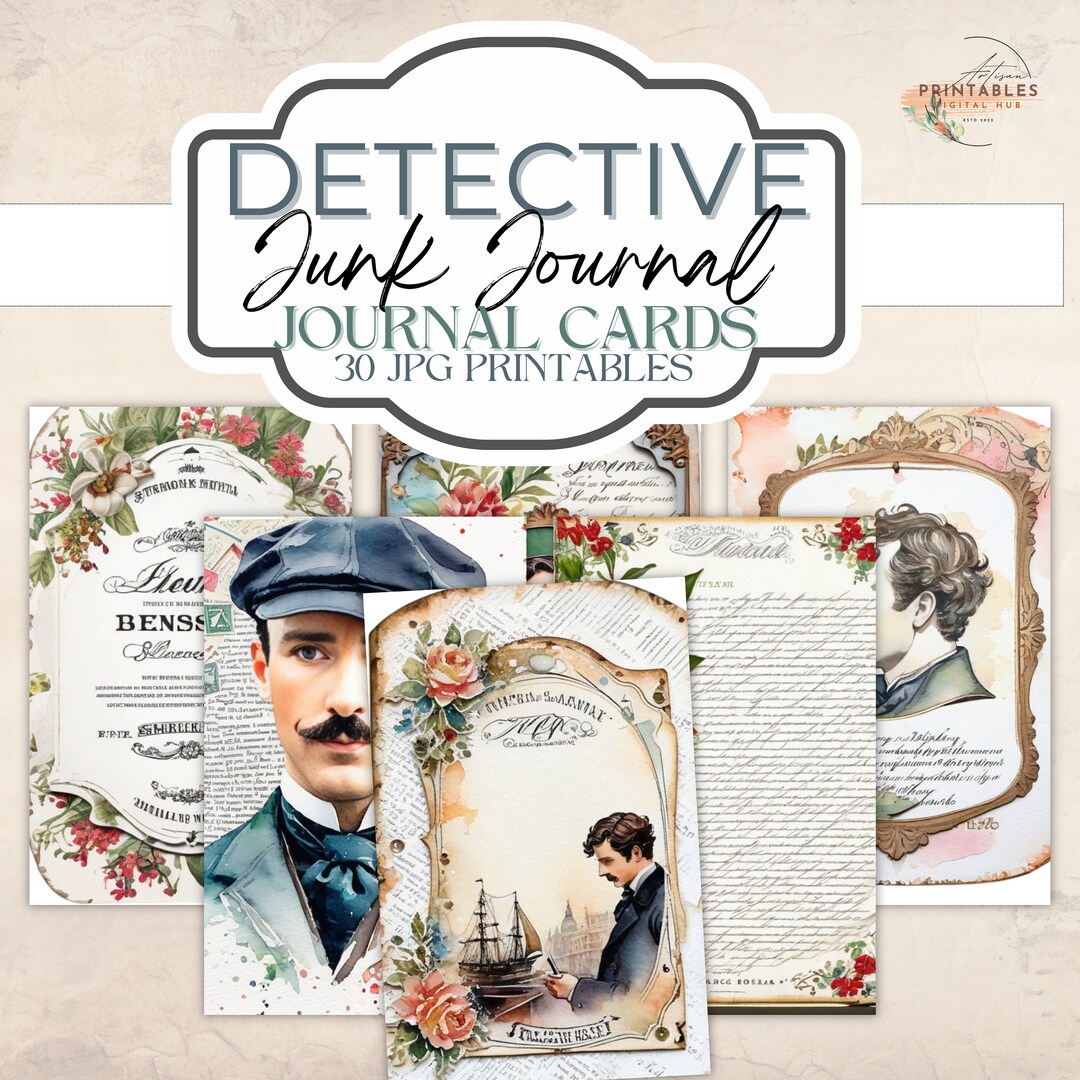 Detective Junk Journal Ephemera, Digital Scrapbook Kit, Printable ...