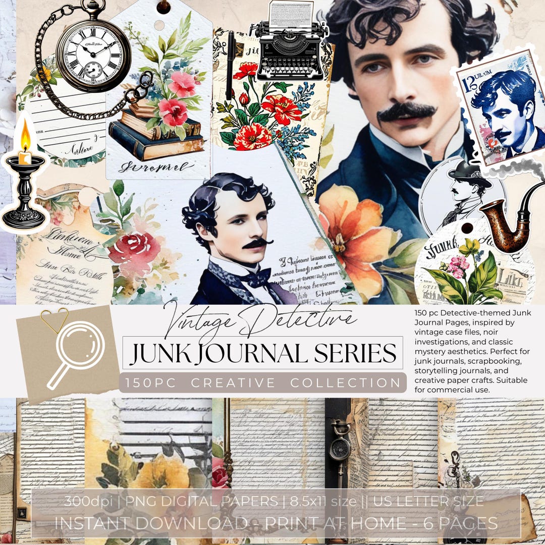 Detective Junk Journal Kit Printable Vintage Detective Ephemera Mystery ...