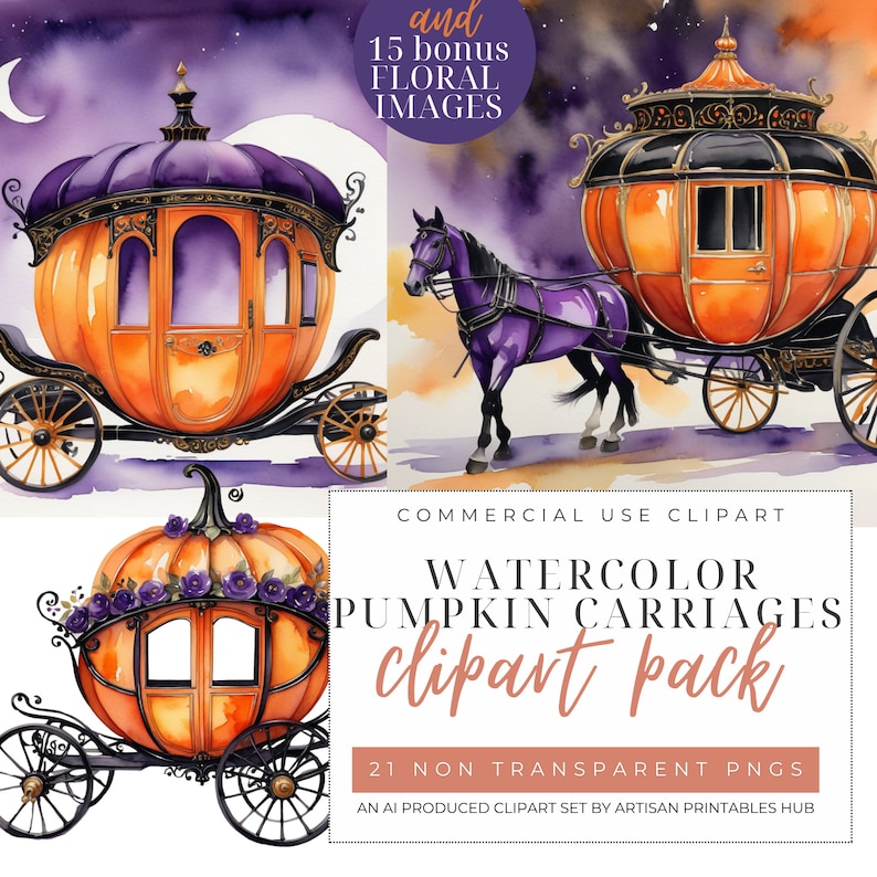 Pumpkin Carriage SVG, Cinderella Clipart, Watercolor Illustrations ...