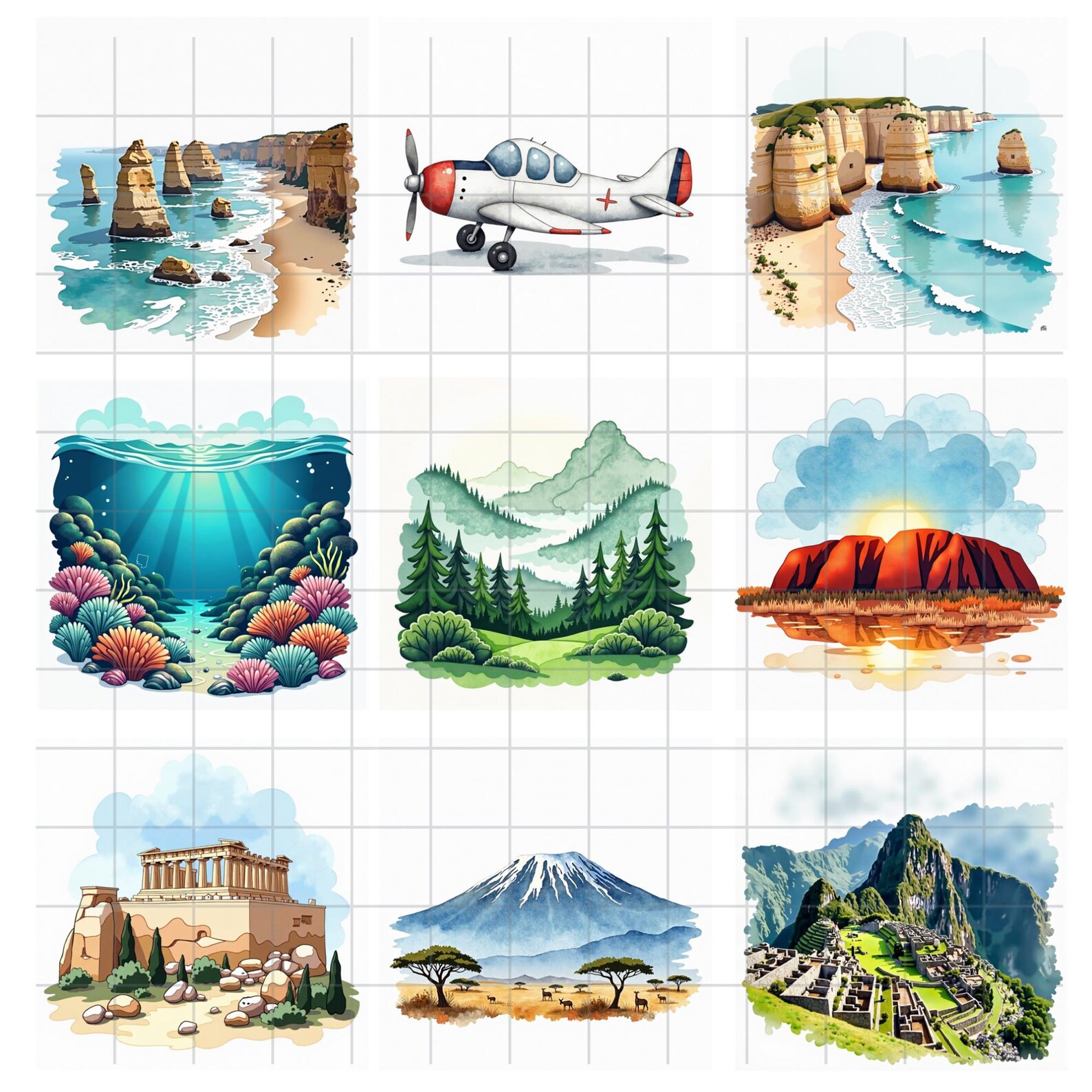 Watercolor Travel Clipart Bundle, Vacation PNG, Summer Clipart, Digital ...