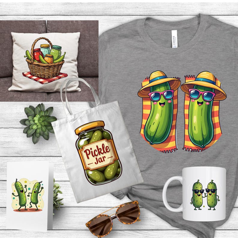 Retro Pickle Clipart: Watercolor Jars, Funny Food Stickers (PNG Digital ...