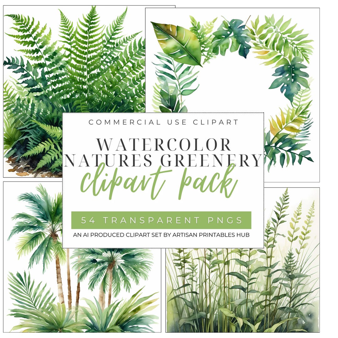 Watercolor Green Bush Clipart, Printable Plant Art, Digital Download ...