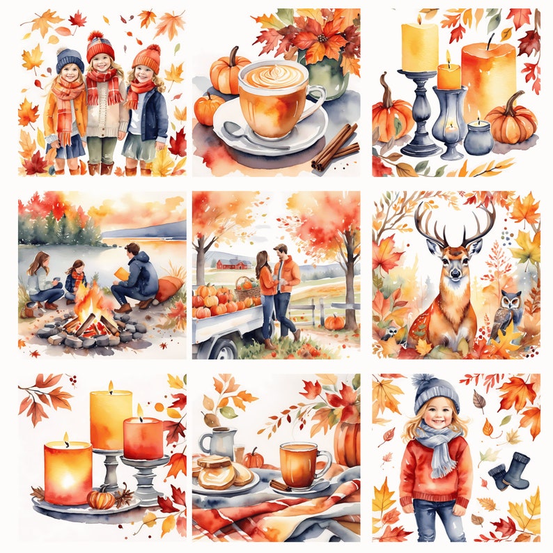 Fall Clipart Png Leaves Flowers Dry Autu, Cozy Autumn Clipart Bundle ...