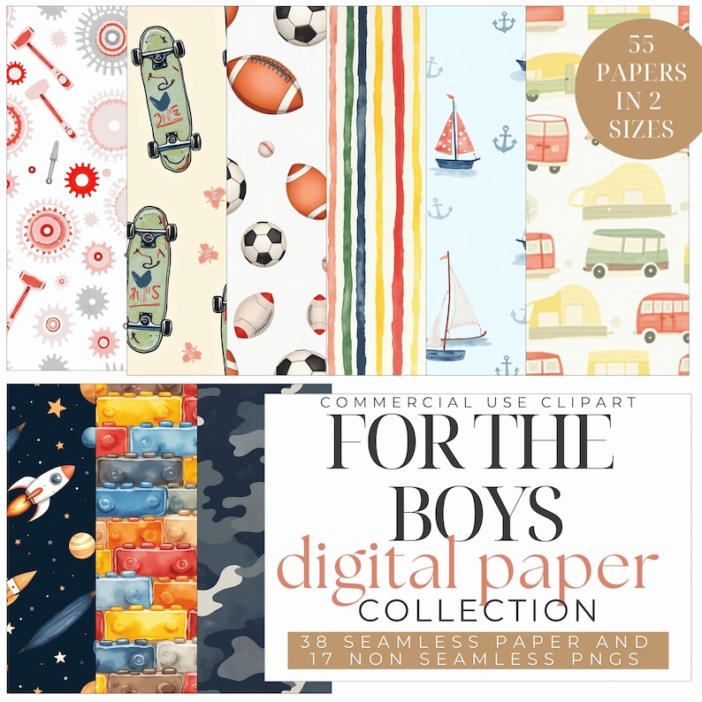 Boys Scrapbook Paper Set – Truck, Dinosaurs, Sports, Gaming, Adventure ...