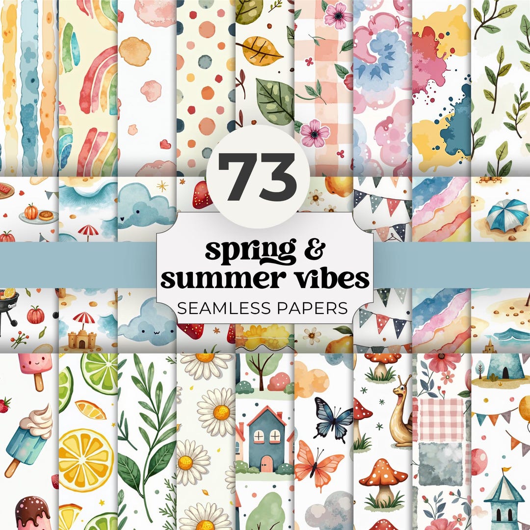 Spring & Summer Digital Paper, Seamless Patterns for Scrapbooking ...
