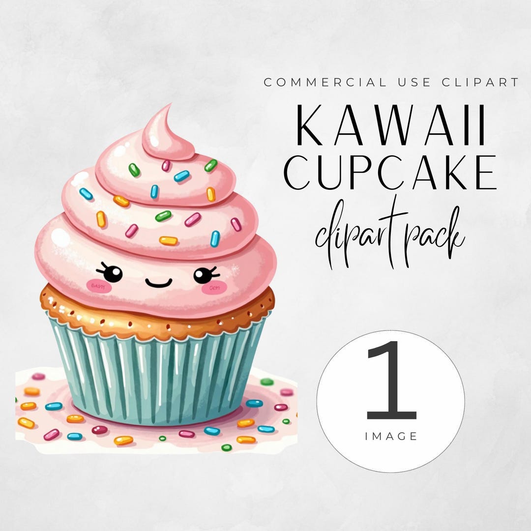 Kawaii Cupcake Clipart, Cute Food Illustrations, Digital Download for ...